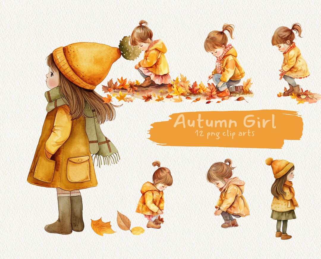 Autumn Girl Digital Printable Clipart Bundle in PNG Format Transparent ...