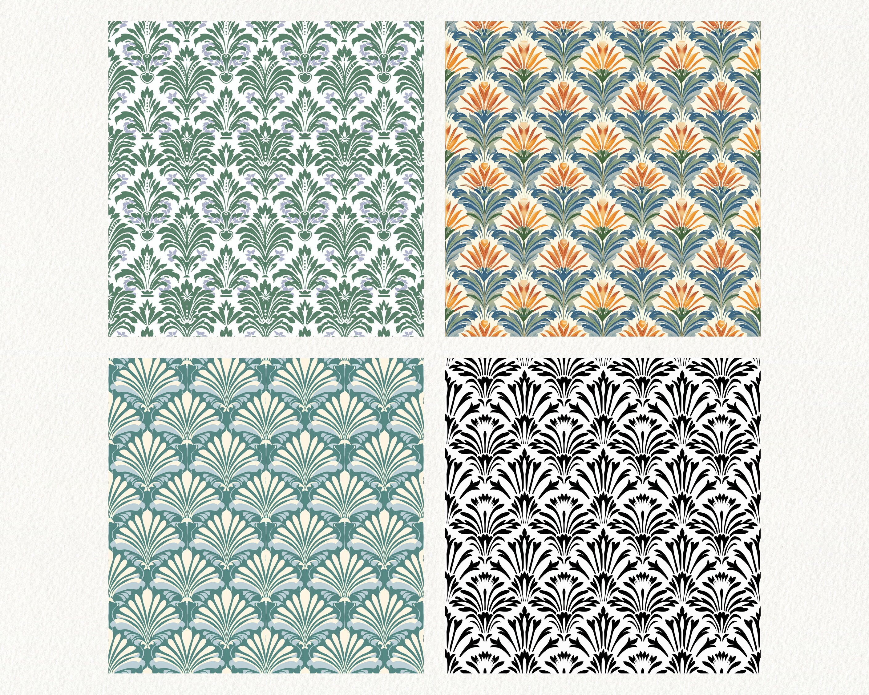 Scallop Palmette Pattern Seamless Digital Papers Printable Scrapbook ...