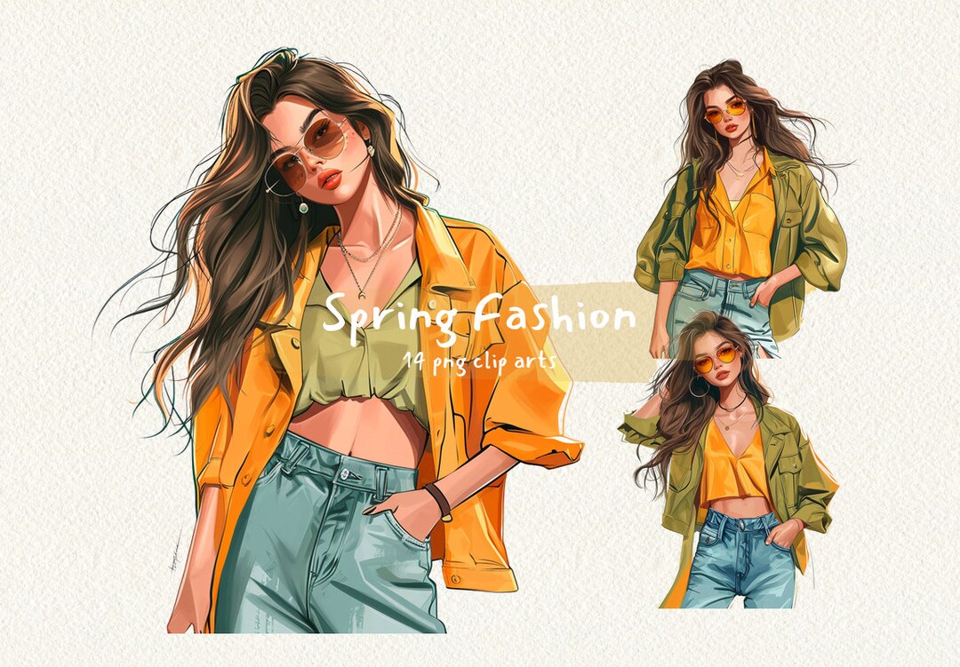 Spring Fashion Digital Printable Clipart Bundle in PNG Format ...