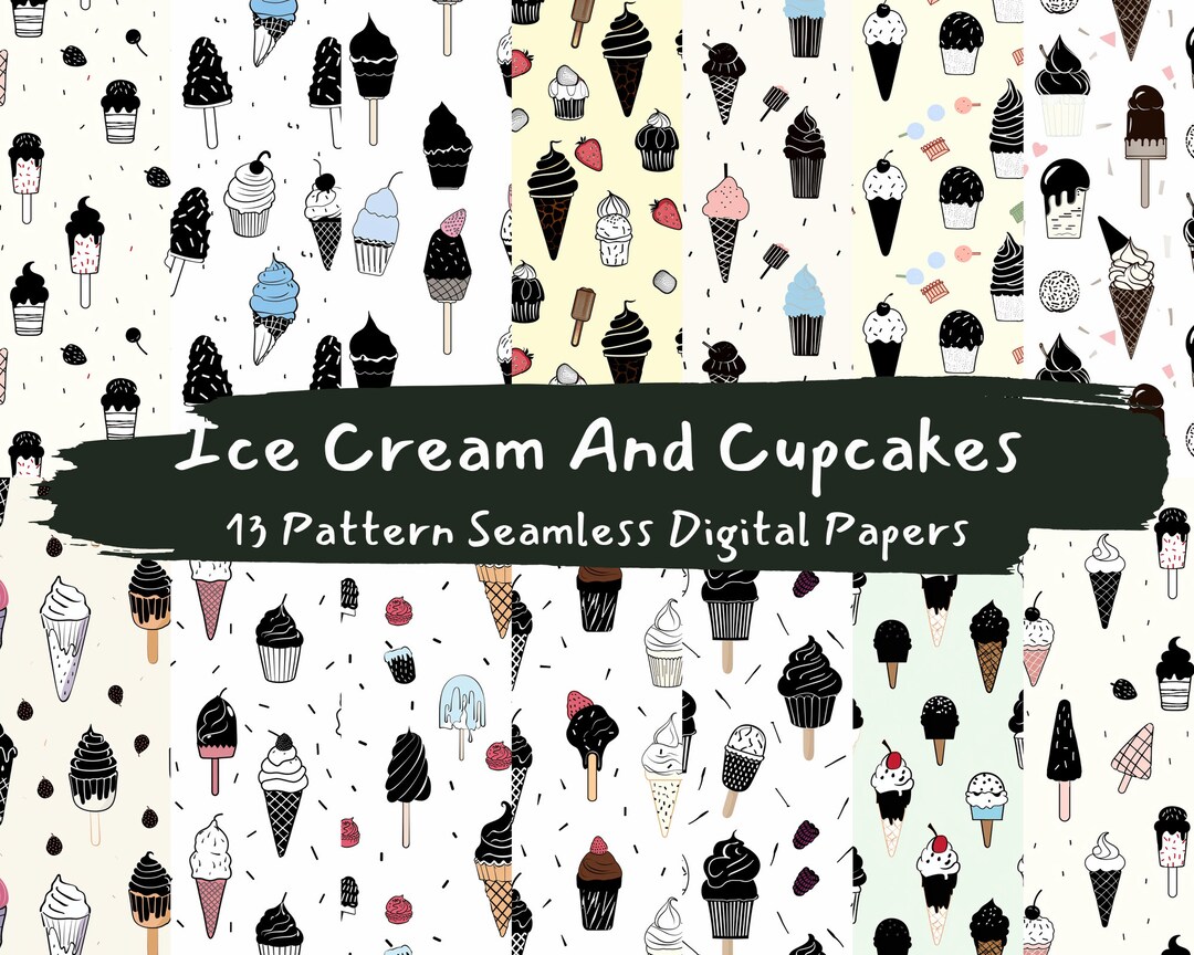Ice Cream and Cupcakes Pattern Seamless Digital Papers - Printable ...