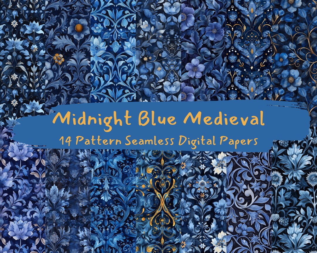 Midnight Blue Medieval Pattern Seamless Digital Papers - Printable ...