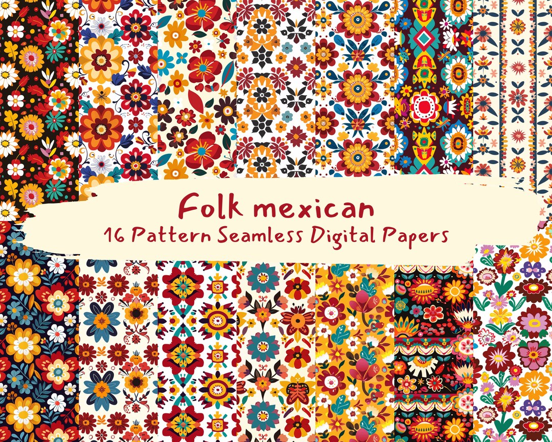 Folk Mexican Pattern Seamless Digital Papers - Printable Scrapbook ...