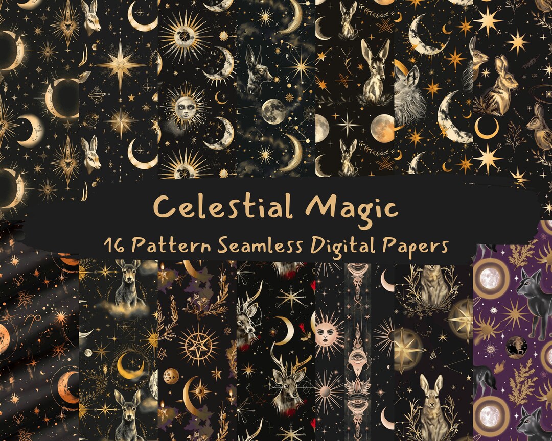 Celestial Magic Pattern Seamless Digital Papers - Printable Scrapbook ...