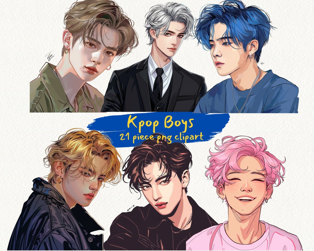 Kpop Boys Digital Printable Clipart Bundle in PNG Format Transparent ...