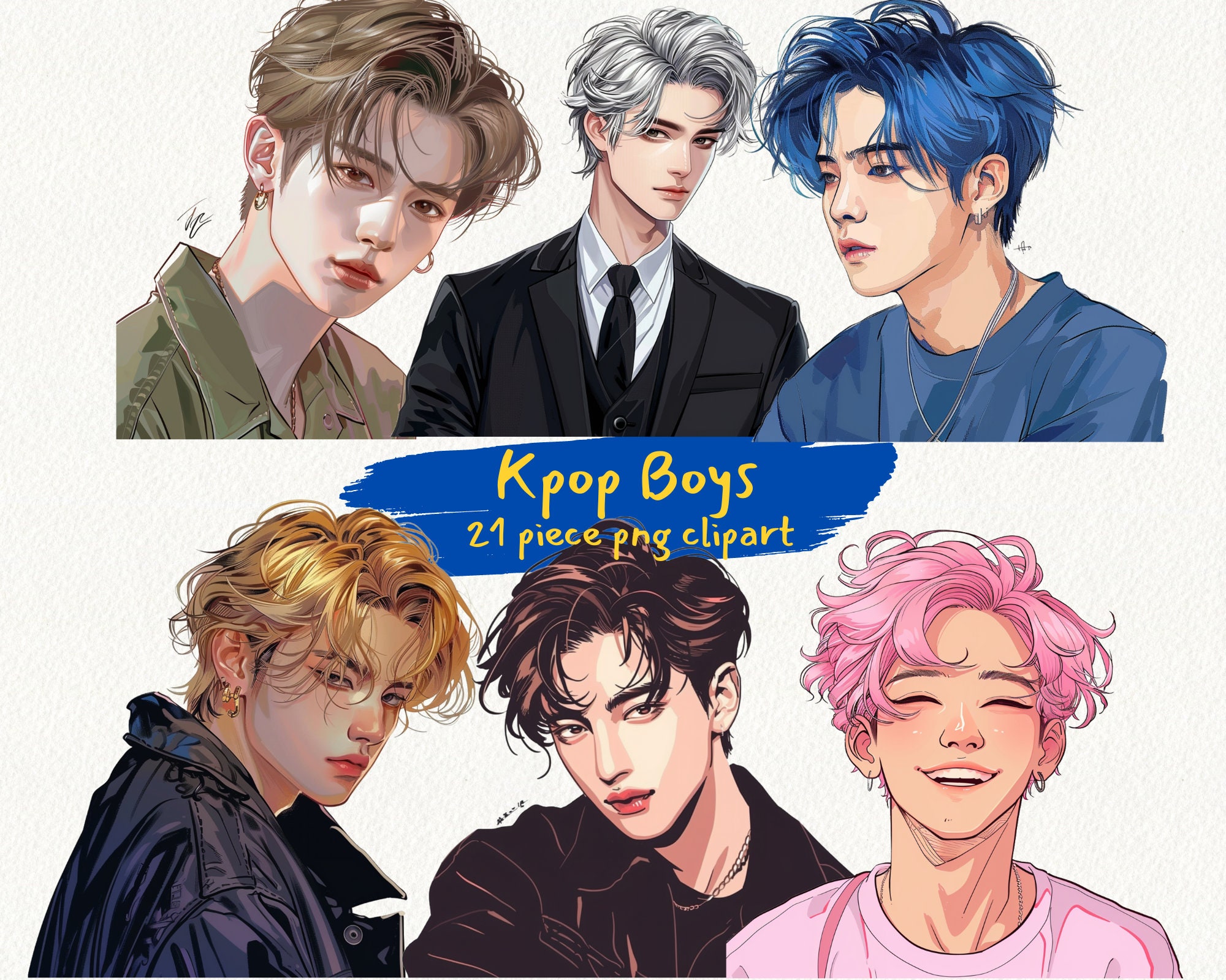 Kpop Boys Digital Printable Clipart Bundle in PNG Format Transparent ...