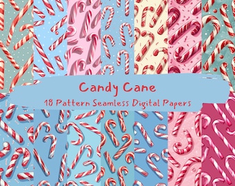 Christmas Candy Seamless Patterns, Red Candy Cane Digital Paper ...