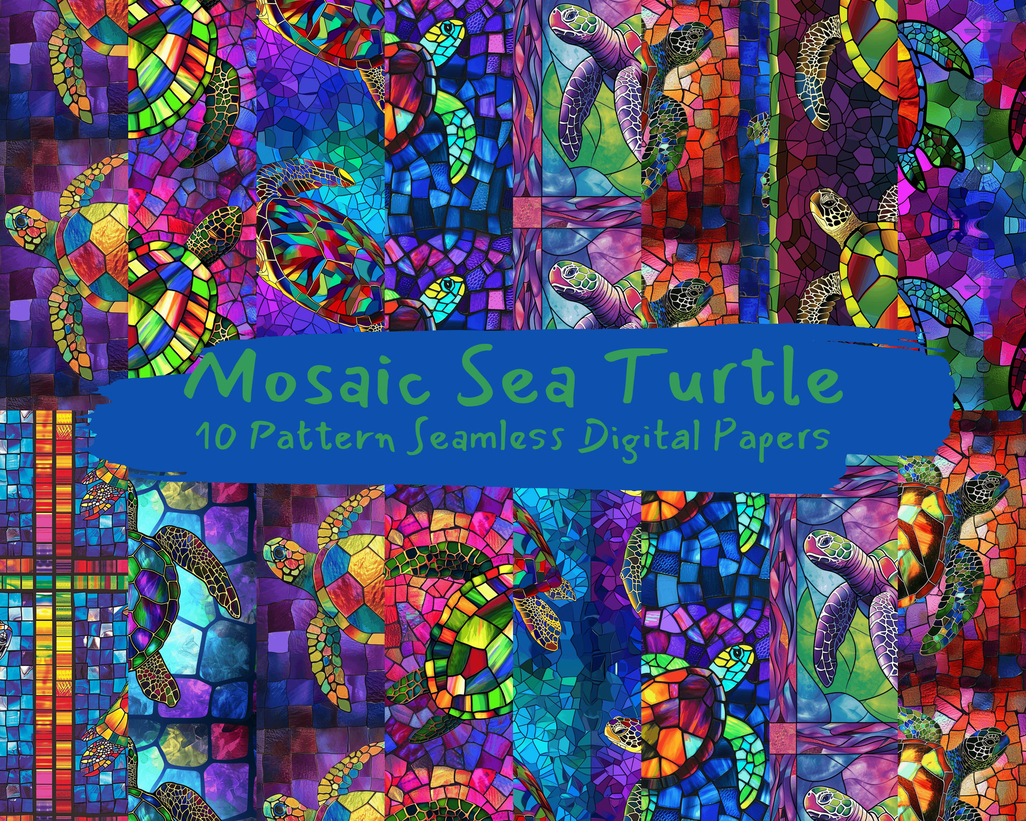 Mosaic Sea Turtle Pattern Seamless Digital Papers Tile Patterns ...