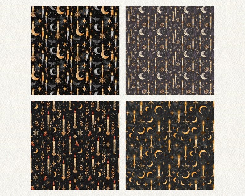 Moon, Stars, Candles Pattern Seamless Digital Papers - Printable ...