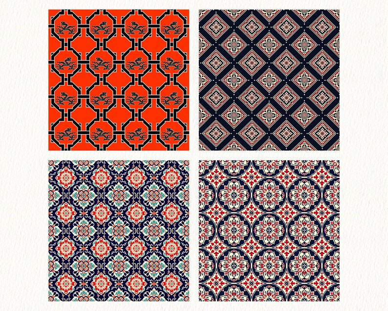 Vietnamese Traditional Pattern Seamless Digital Papers - Printable ...