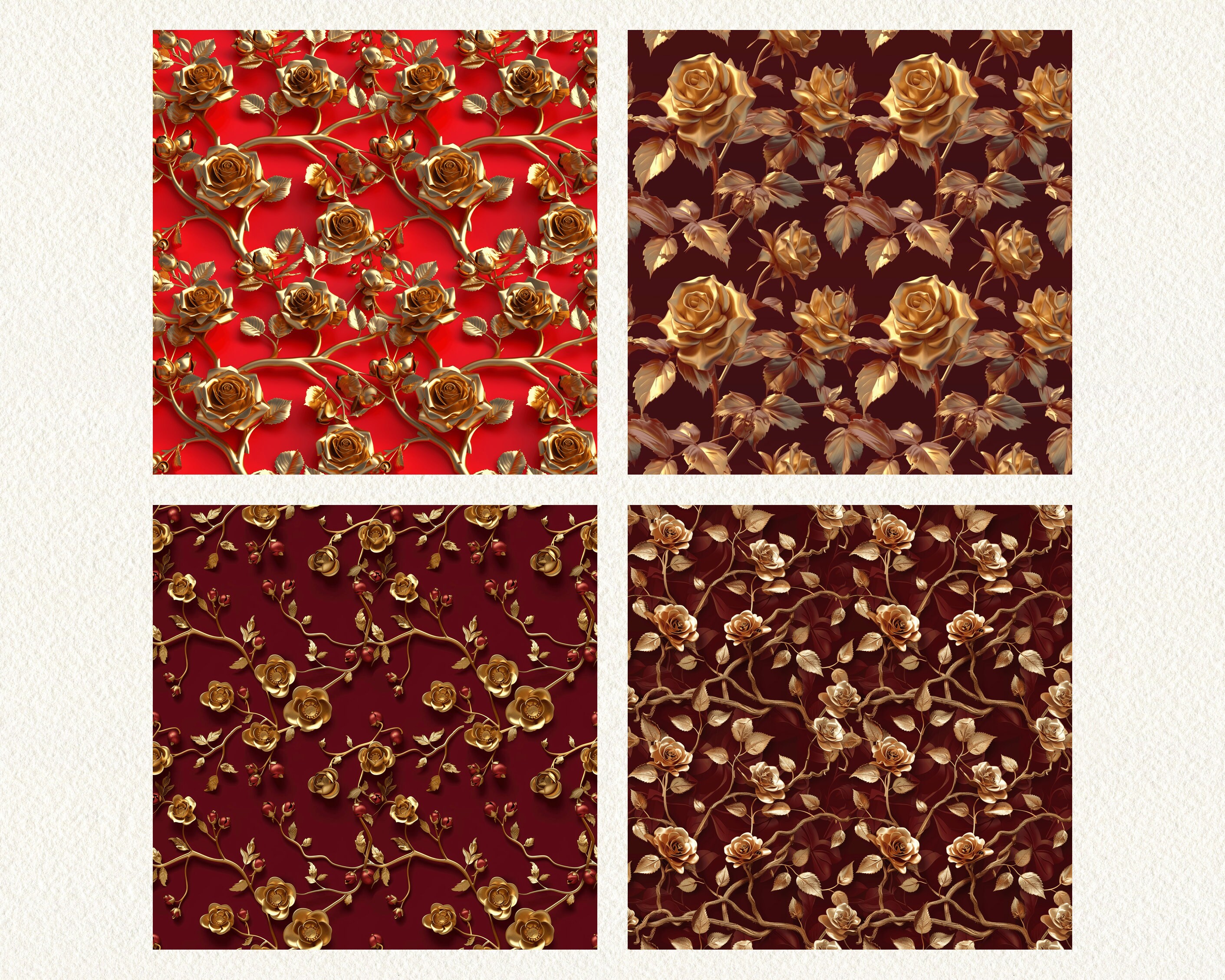 3D Golden Rose Pattern Seamless Digital Papers Printable Scrapbook ...