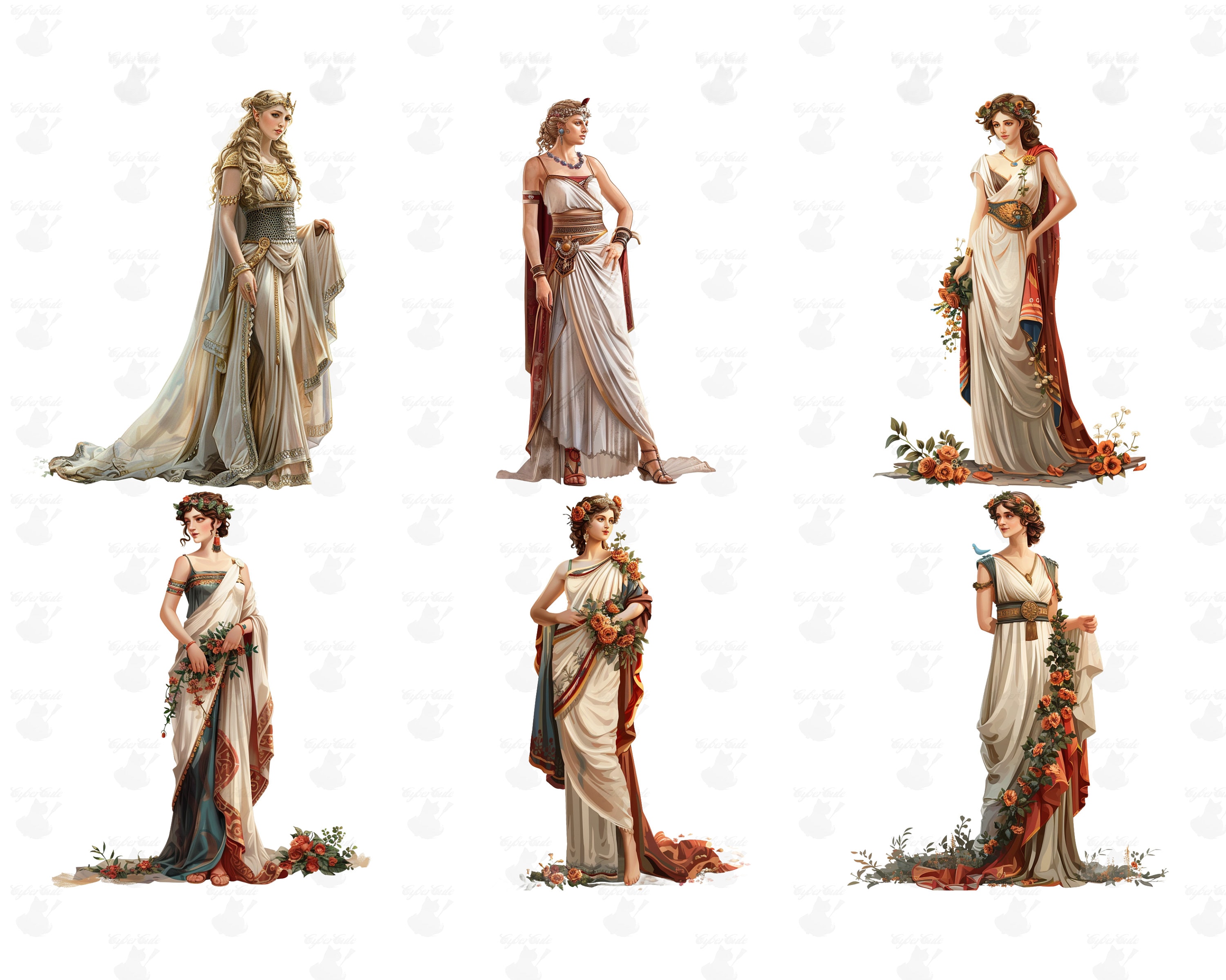 Greek Queen Digital Printable Clipart Bundle in PNG Format Transparent ...
