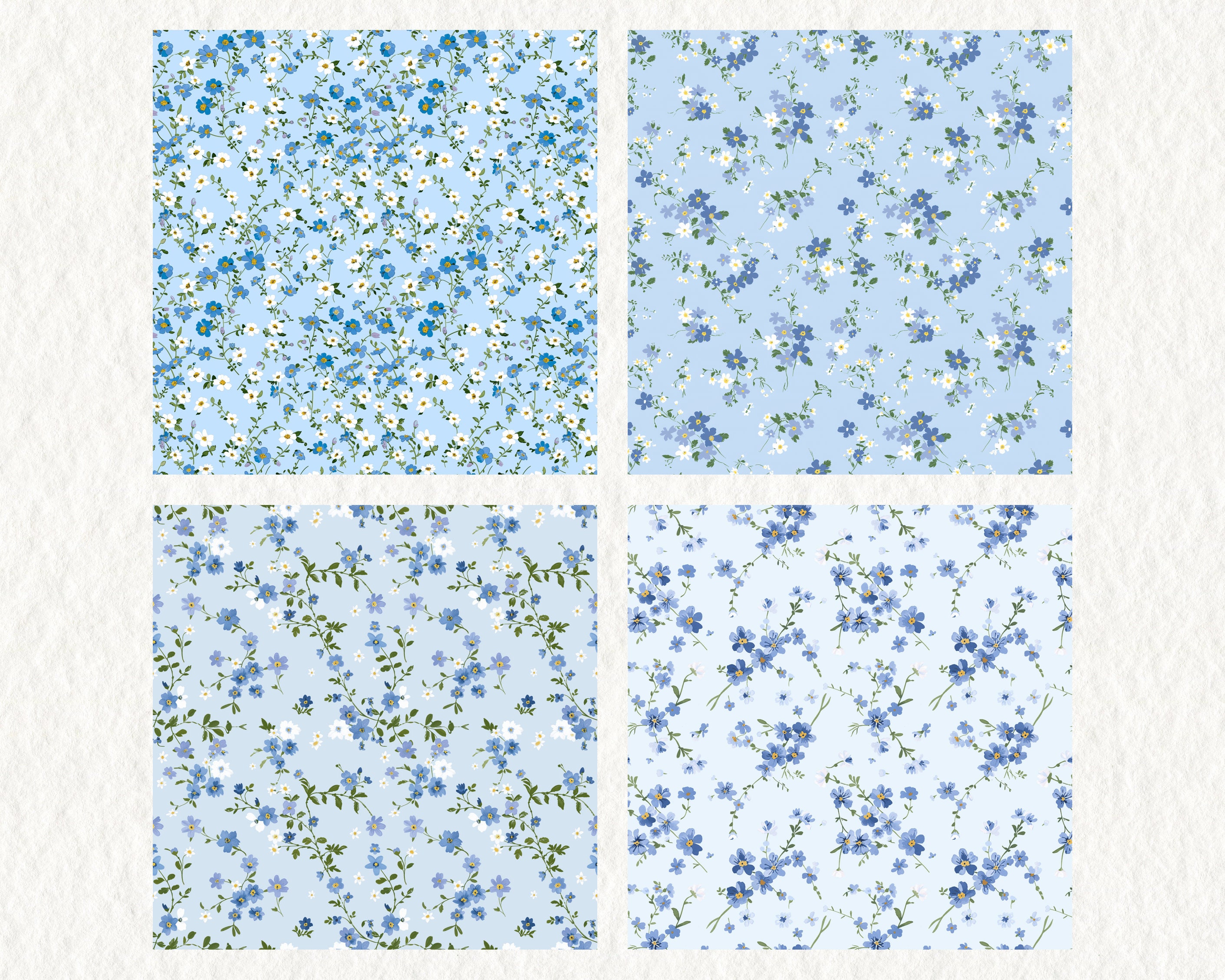 Little Blue Flower Pattern Seamless Digital Papers Printable Scrapbook ...