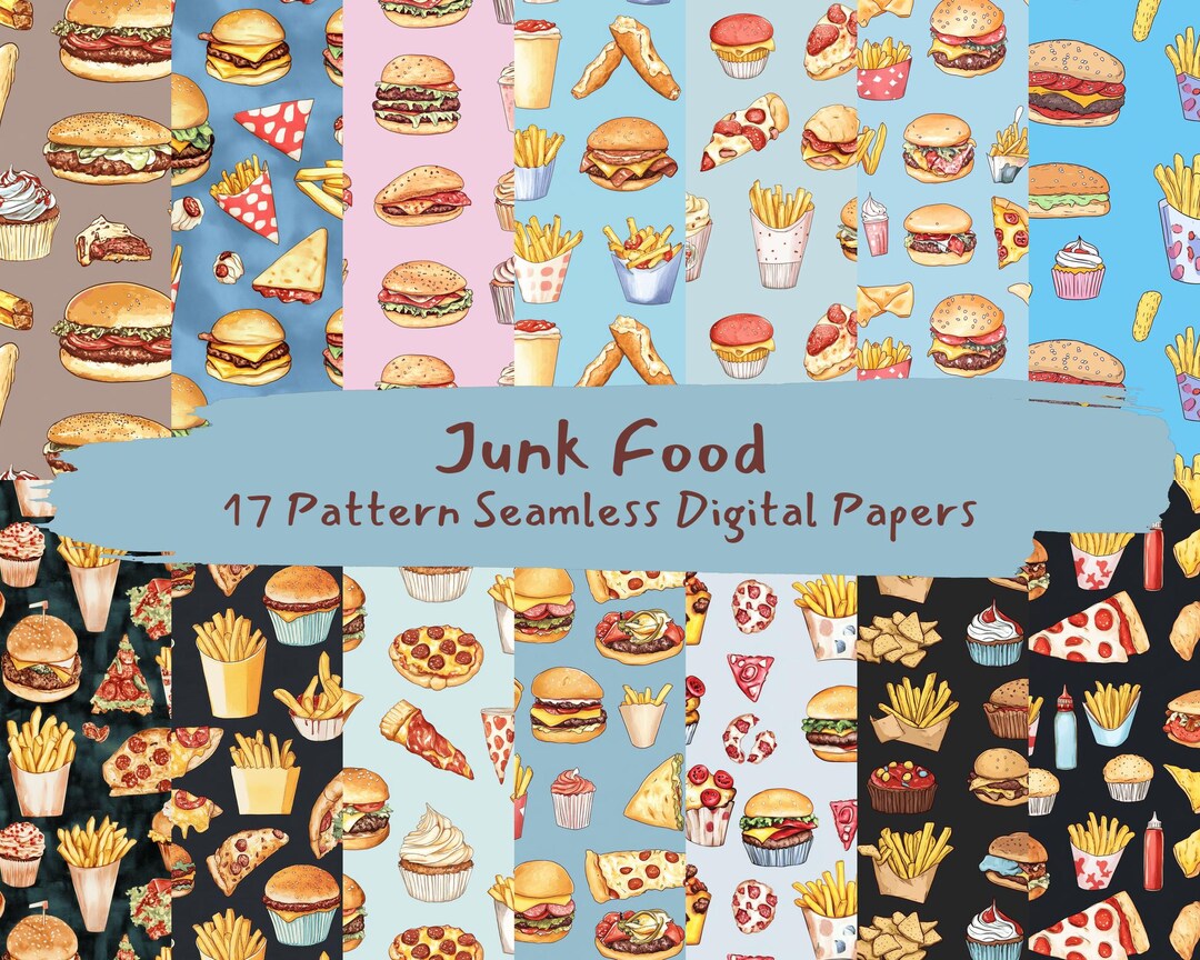 Junk Food Pattern Seamless Digital Papers - Printable Scrapbook Paper ...