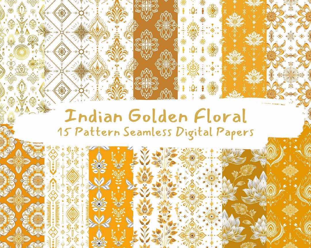 Indian Golden Floral Pattern Seamless Digital Papers - Printable ...