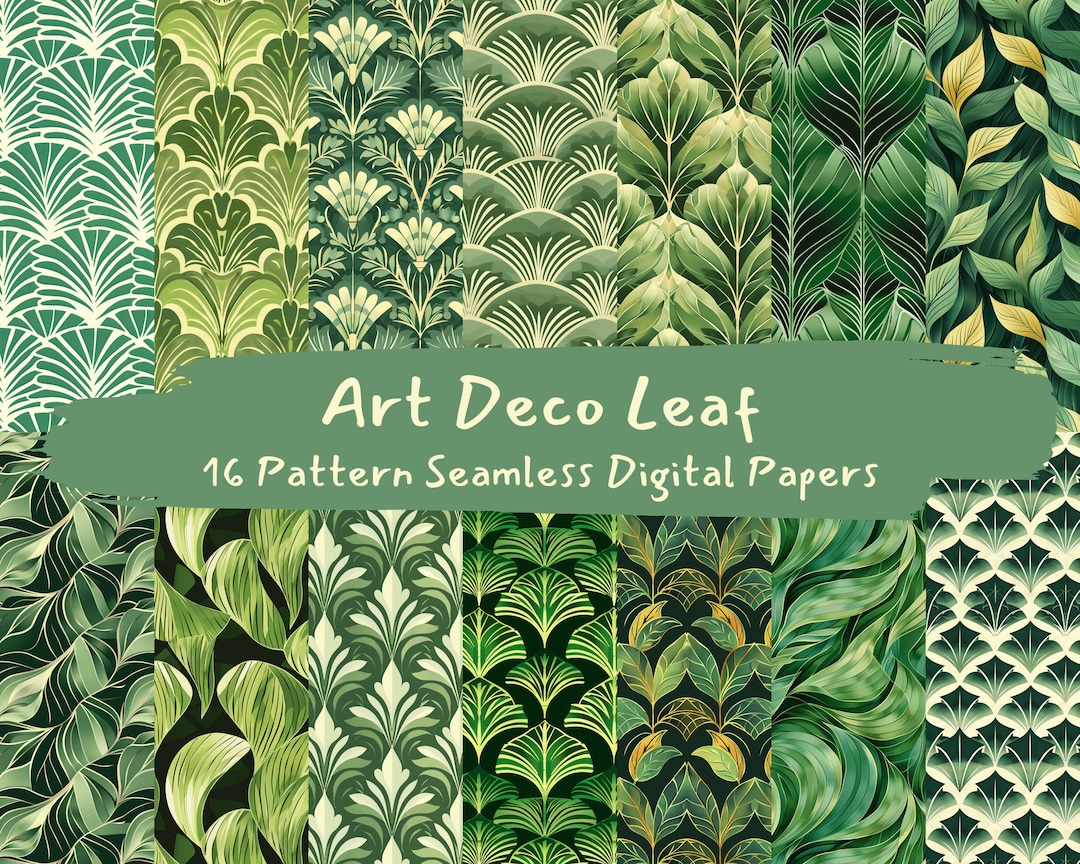 Art Deco Leaf Pattern Seamless Digital Papers - Printable Scrapbook ...
