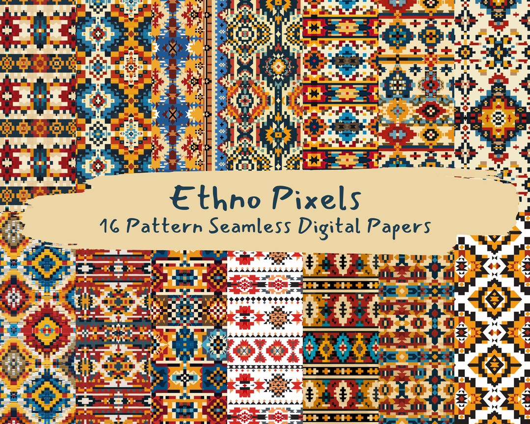 Ethno Pixels Pattern Seamless Digital Papers - Printable Scrapbook Paper Instant Download ...