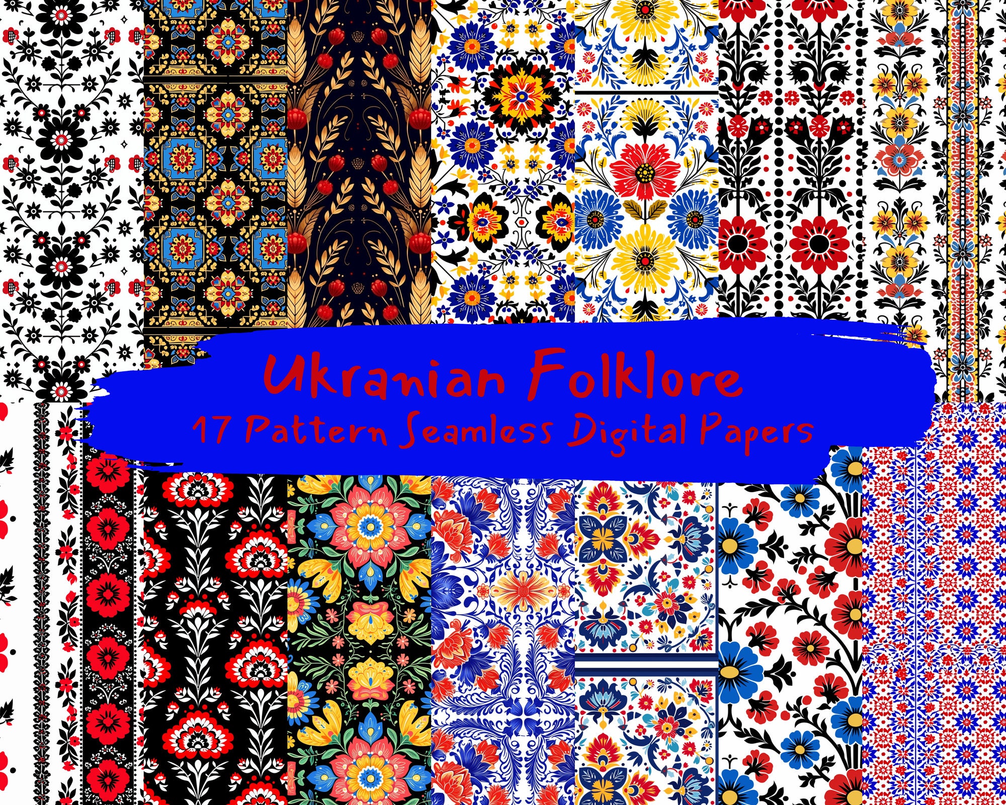 Ukranian Folklore Pattern Seamless Digital Papers Printable Scrapbook ...