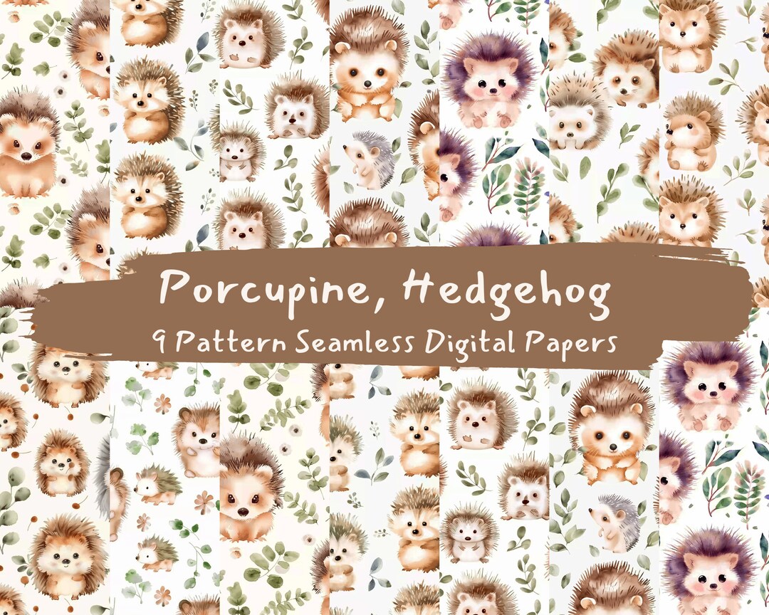 Porcupine Hedgehog Pattern Seamless Digital Papers - Printable ...