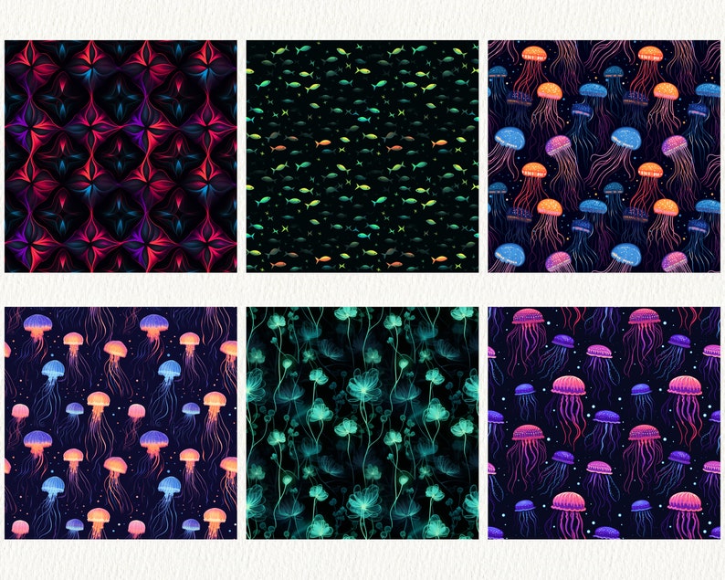 Bioluminescent Glow Pattern Seamless Digital Papers Tile Patterns ...