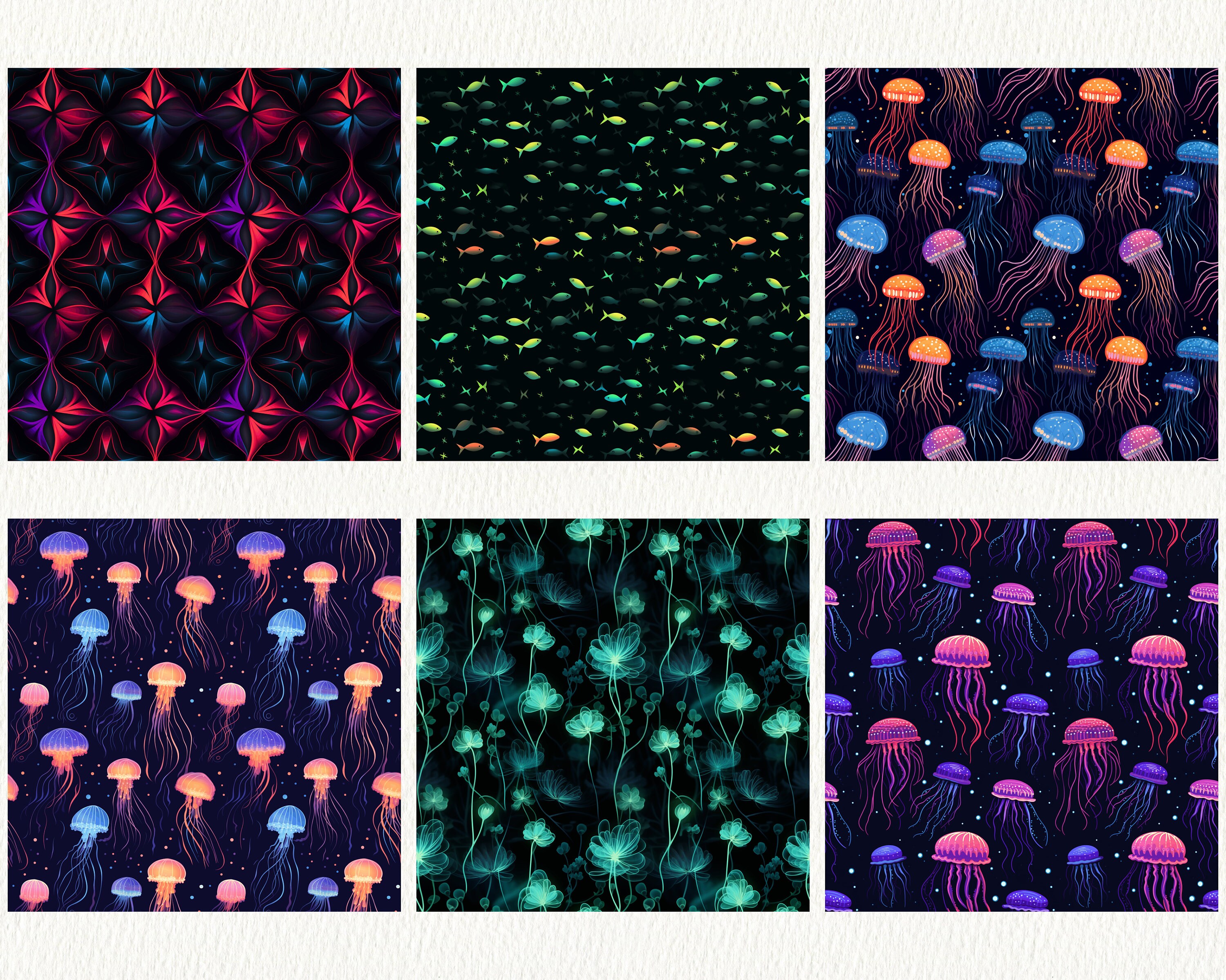 Bioluminescent Glow Pattern Seamless Digital Papers Tile Patterns ...