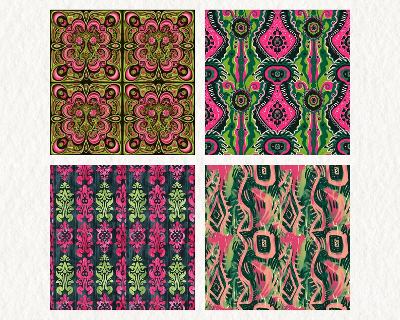 Green Pink Ethnic Pattern Seamless Digital Papers Printable Scrapbook ...