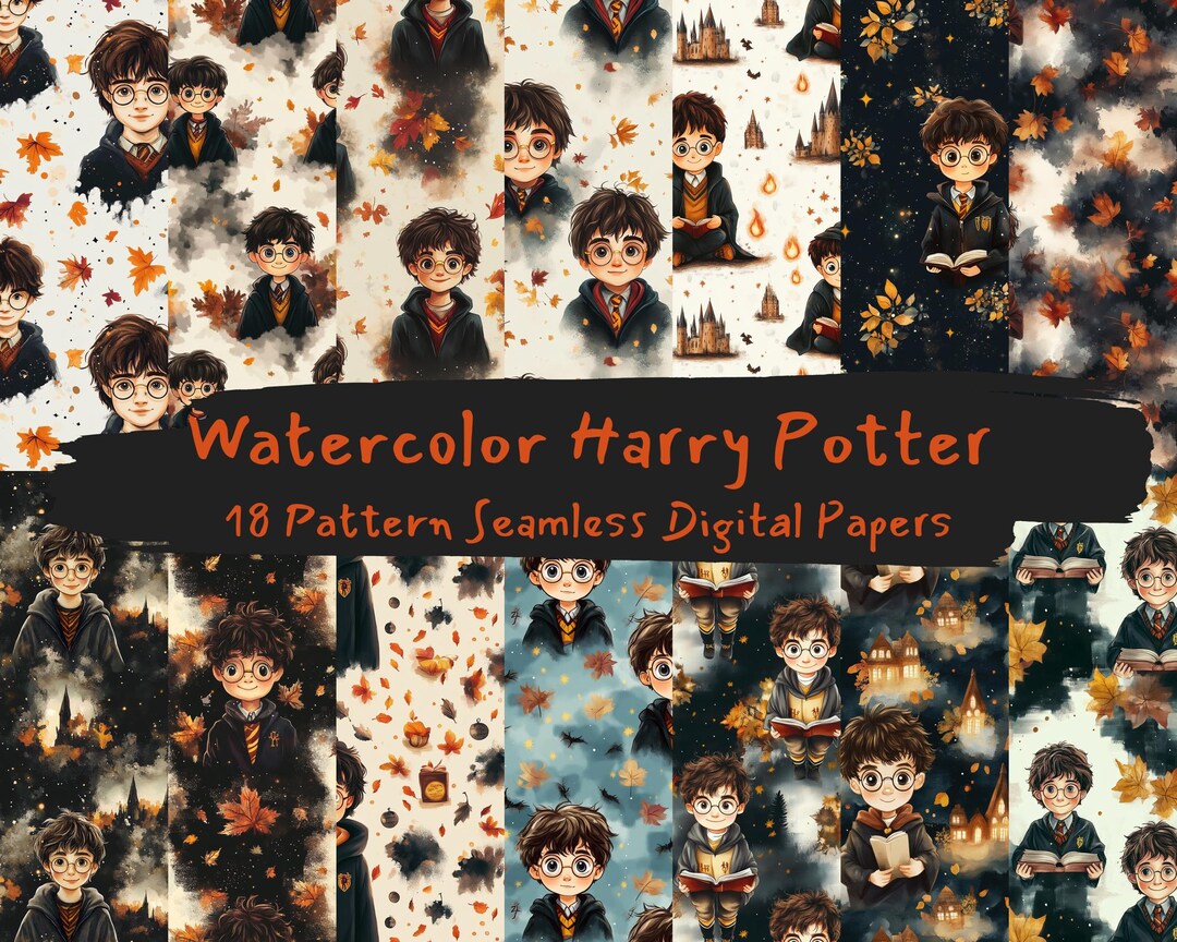 Watercolor Harry Potter Pattern Seamless Digital Papers - Printable ...