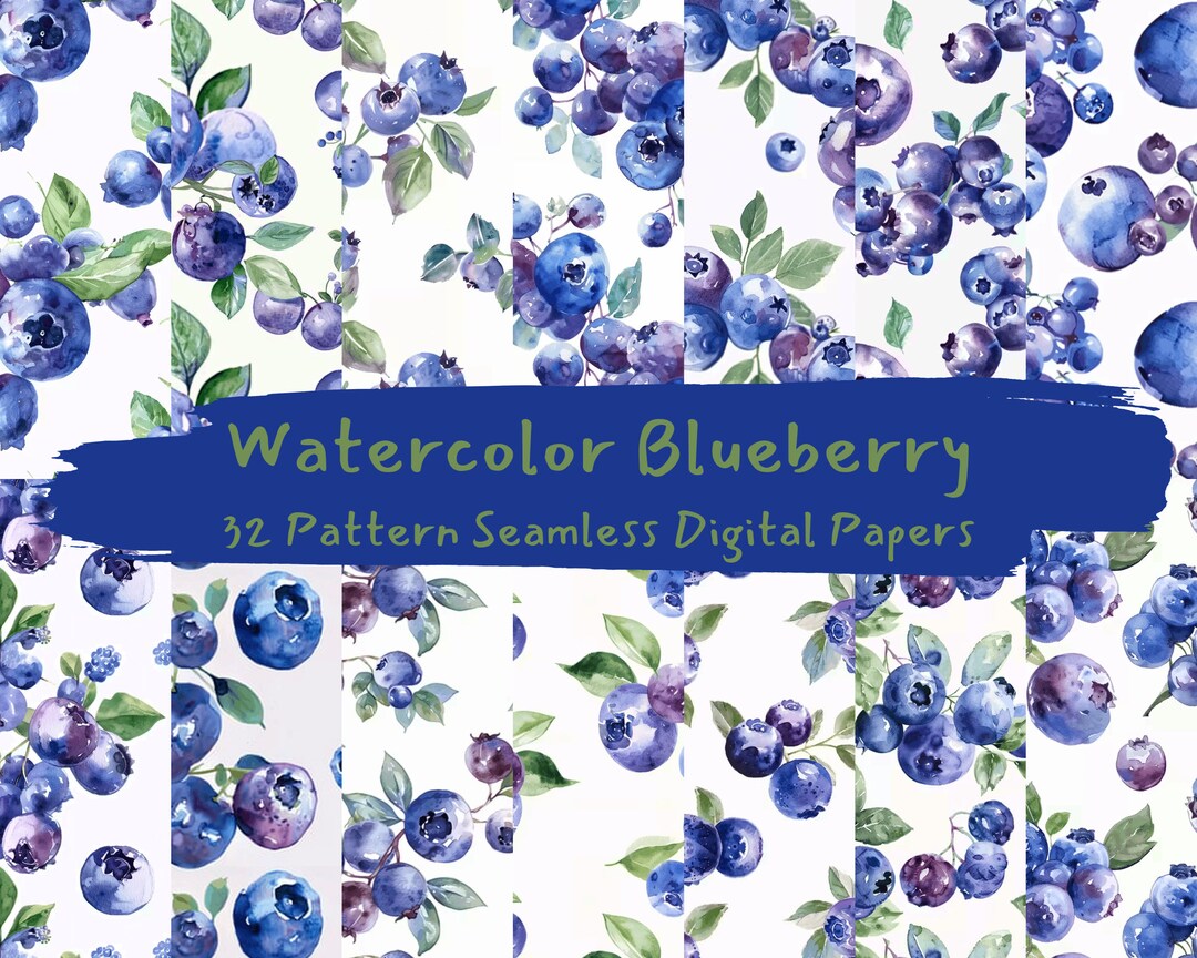 Watercolor Blueberry Pattern Seamless Digital Papers - Printable ...