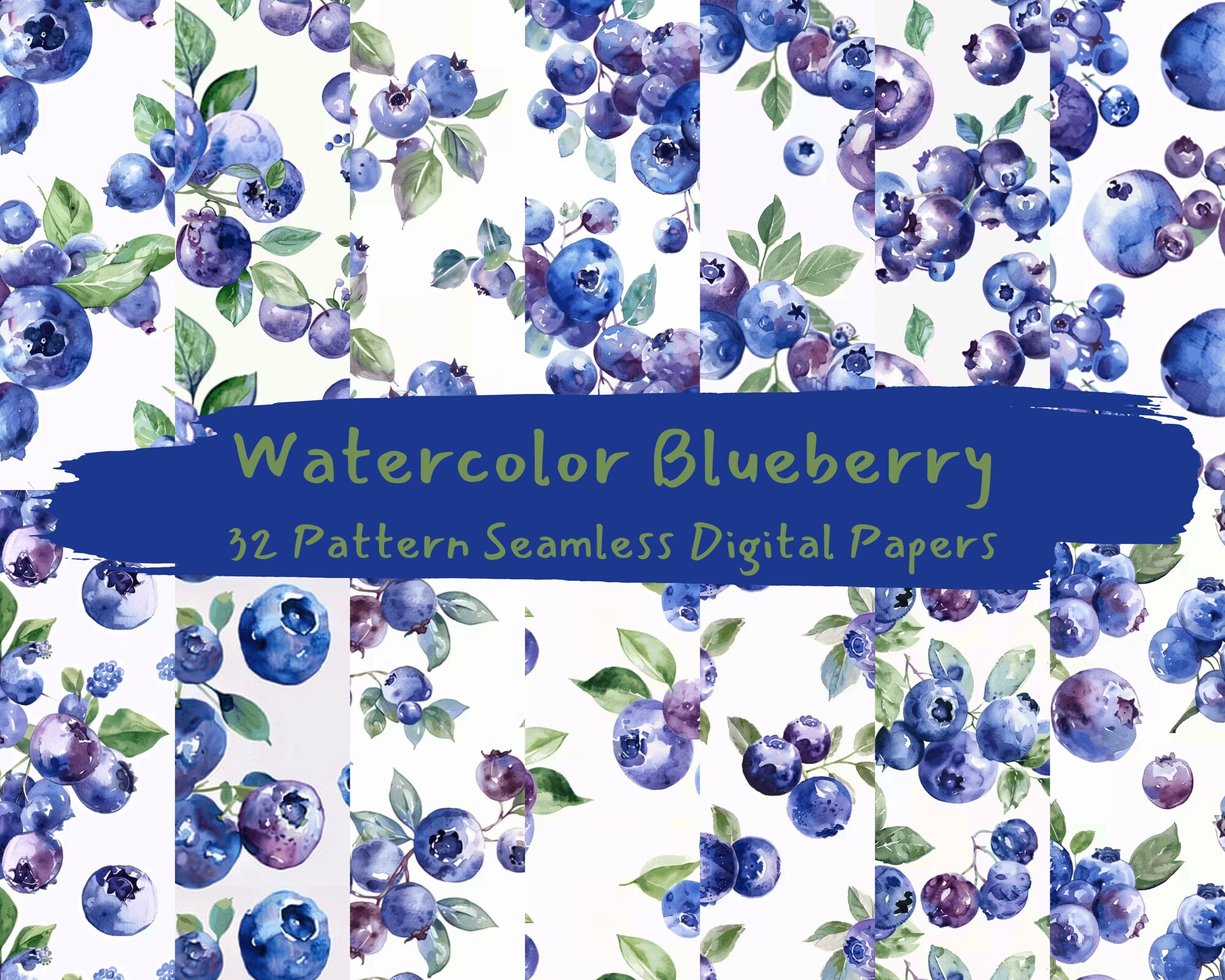 Watercolor Blueberry Pattern Seamless Digital Papers Printable ...