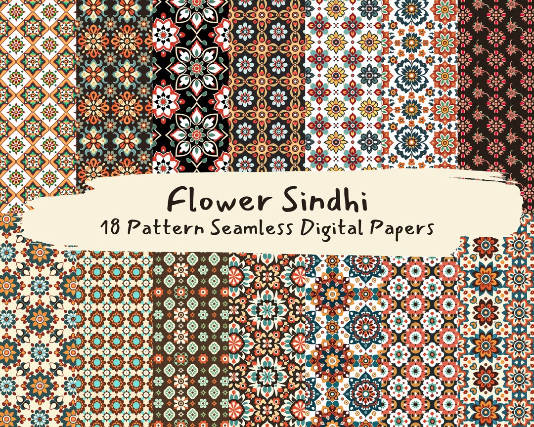 Flower Sindhi Pattern Seamless Digital Papers - Printable Scrapbook ...