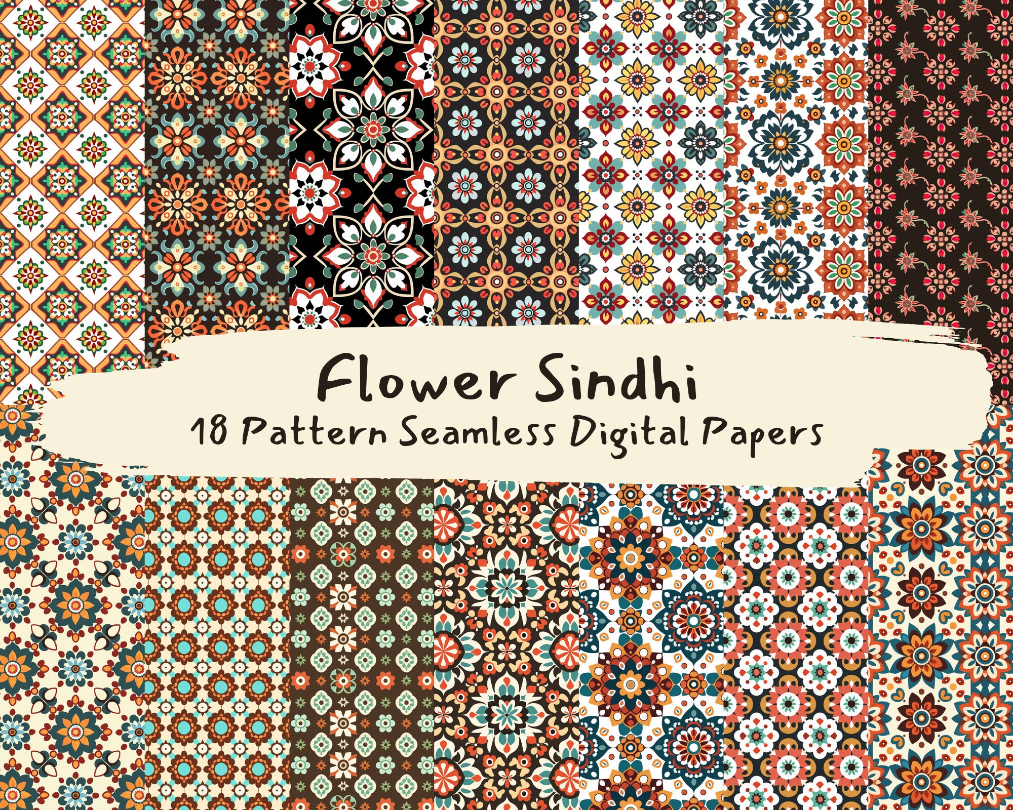 Flower Sindhi Pattern Seamless Digital Papers - Printable Scrapbook ...