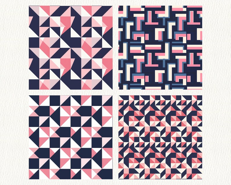 Navy and Pink Pattern Seamless Digital Papers Printable Scrapbook Paper ...