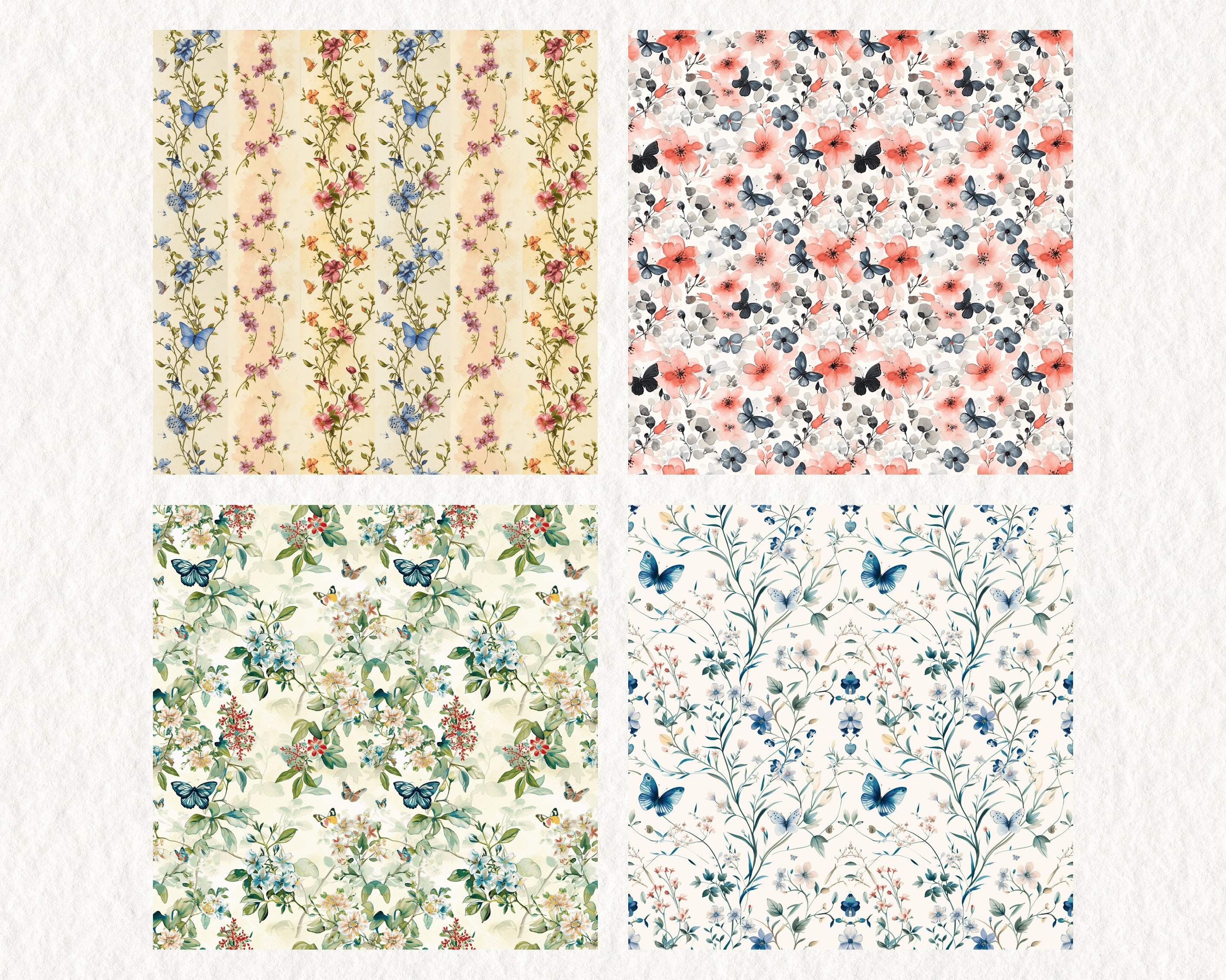 Floral Butterfly Pattern Seamless Digital Papers - Printable Scrapbook ...