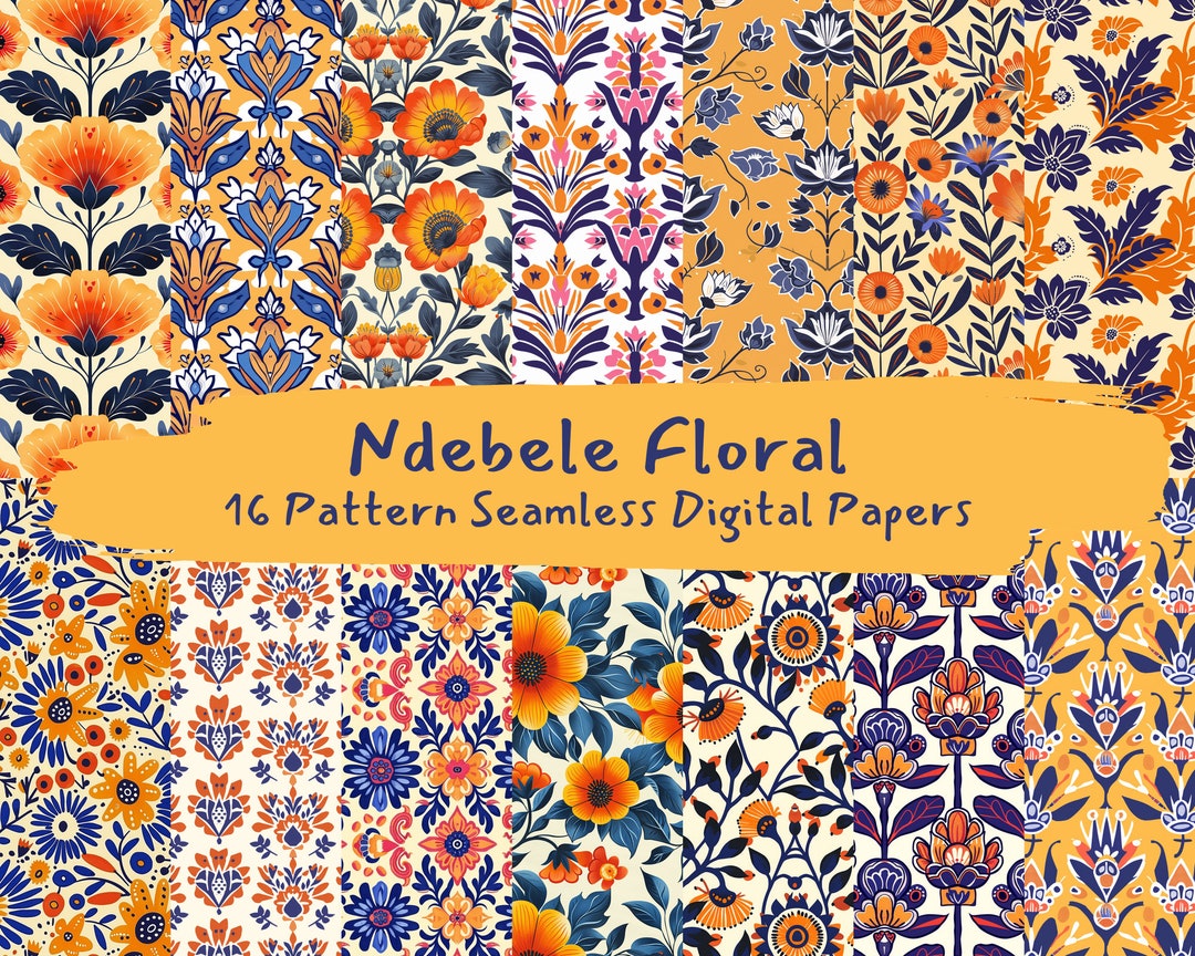 Ndebele Floral Pattern Seamless Digital Papers - Printable Scrapbook ...