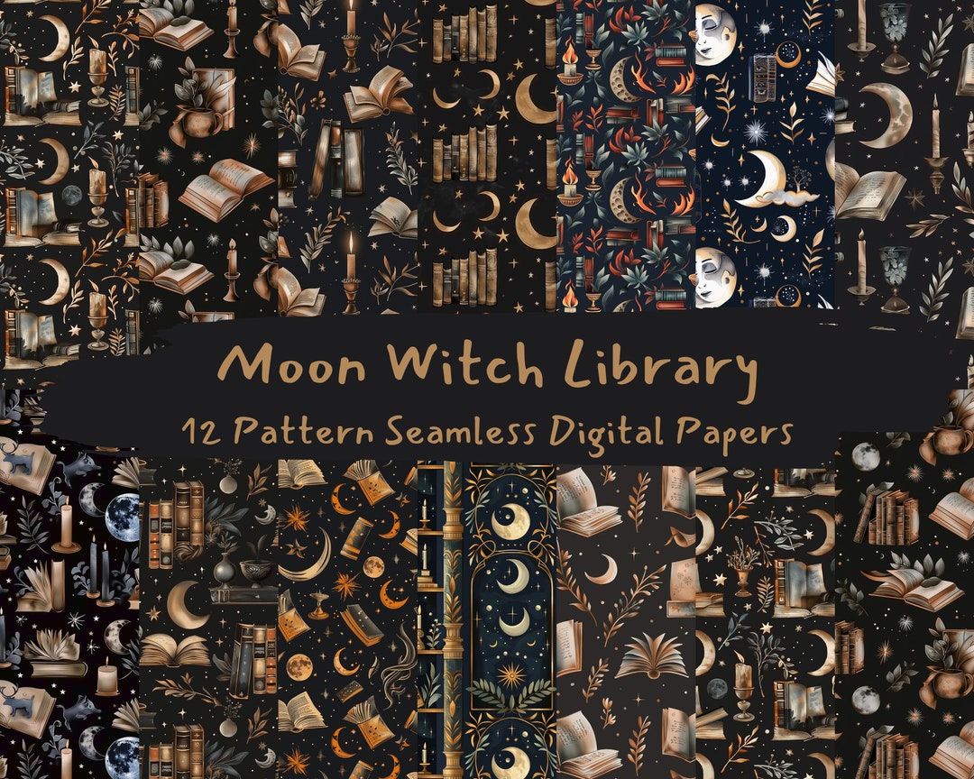 Moon Witch Library Pattern Seamless Digital Papers - Printable ...