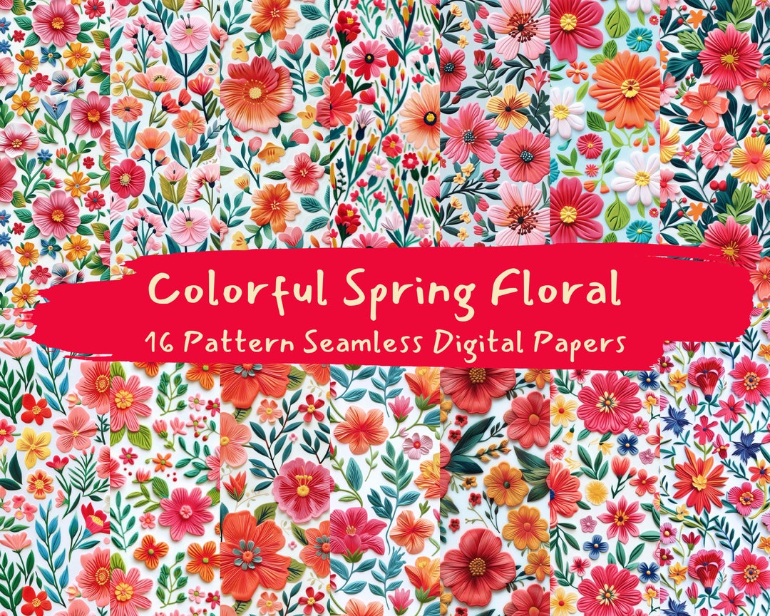 Colorful Spring Floral Pattern Seamless Digital Papers - Printable ...