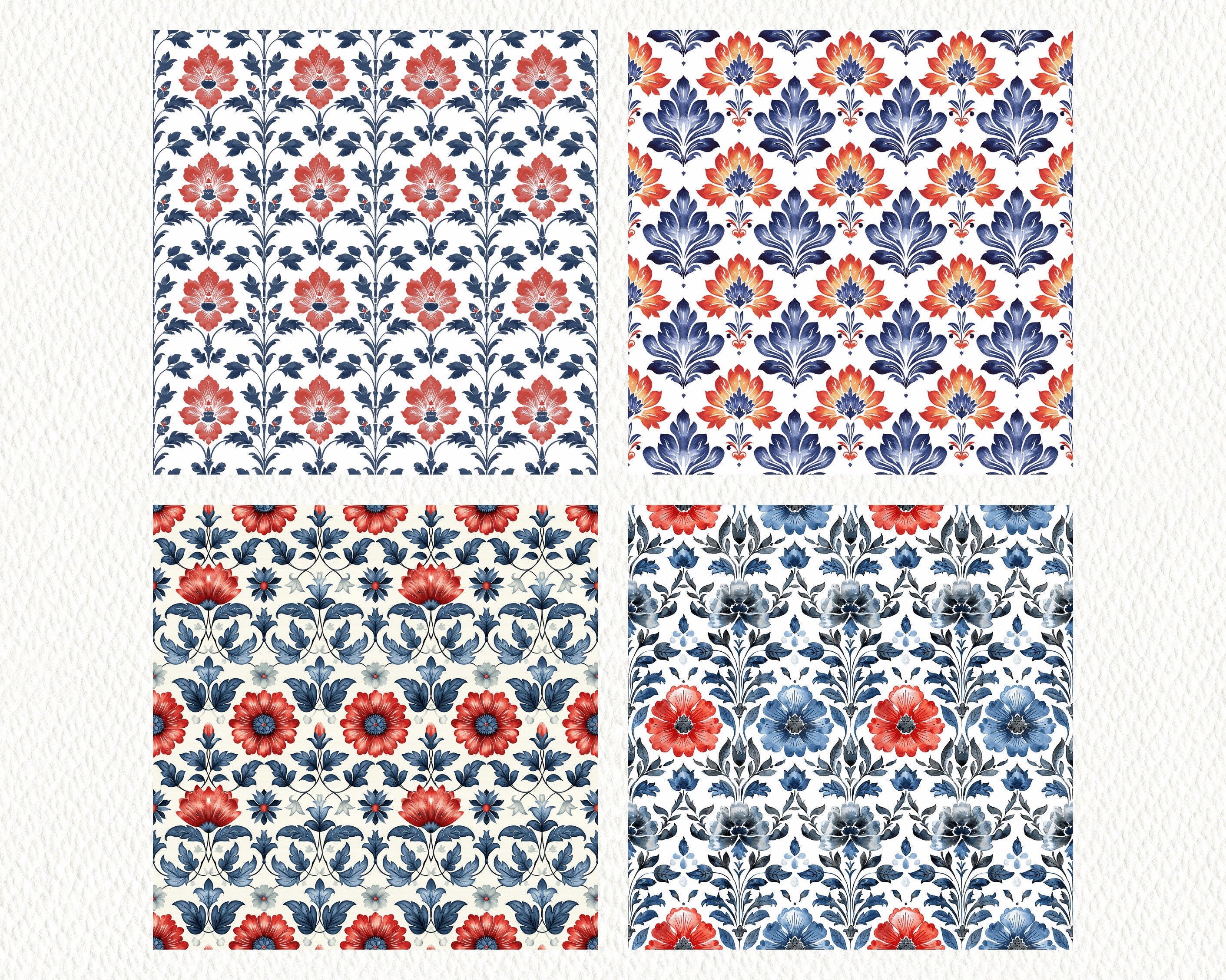 French Cobalt Blue Pattern Seamless Digital Papers - Printable ...