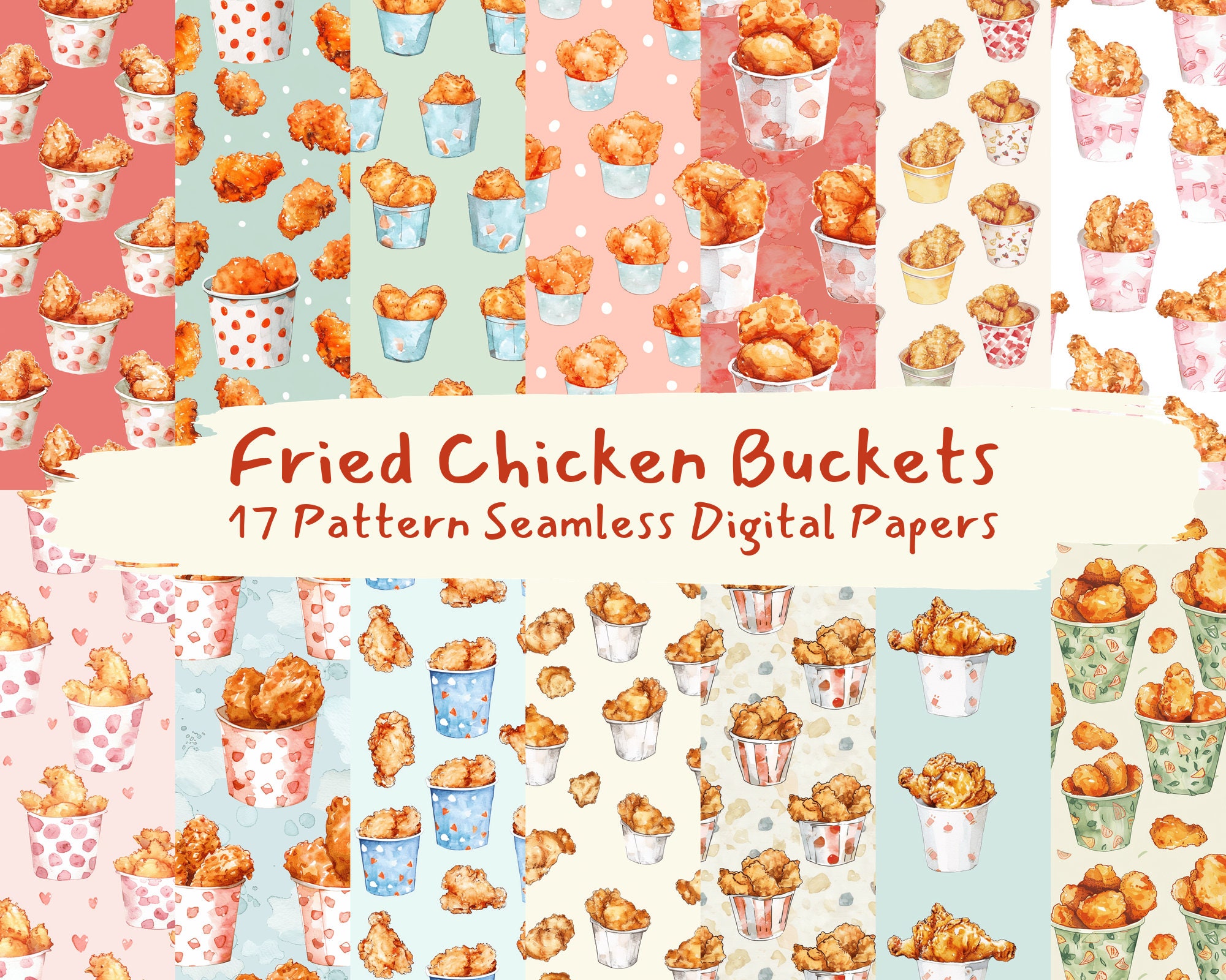 Fried Chicken Buckets Pattern Seamless Digital Papers Printable ...