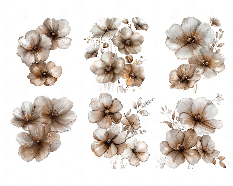 Boho Flowers Printable Clipart, Png Format, Transparent Background ...