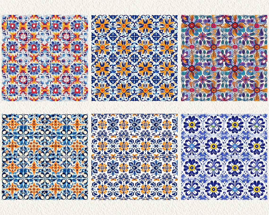 Mexican Talavera Pattern Seamless Digital Papers - Tile Patterns ...