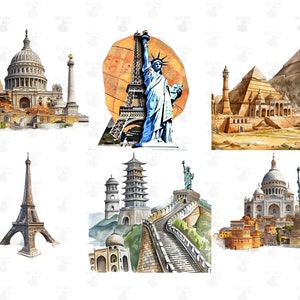 Worldwide Landmarks Watercolor Printable Clipart, Png Format ...