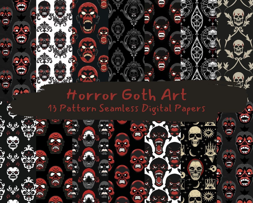 Horror Goth Art Pattern Seamless Digital Papers - Printable Scrapbook ...