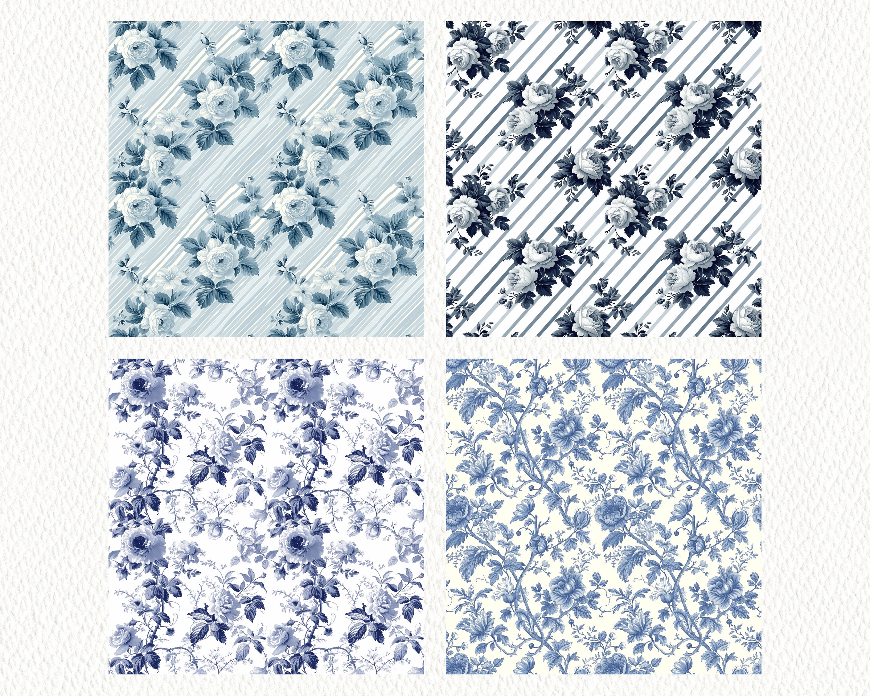 Blue Vintage Floral Pattern Seamless Digital Papers Printable Scrapbook ...