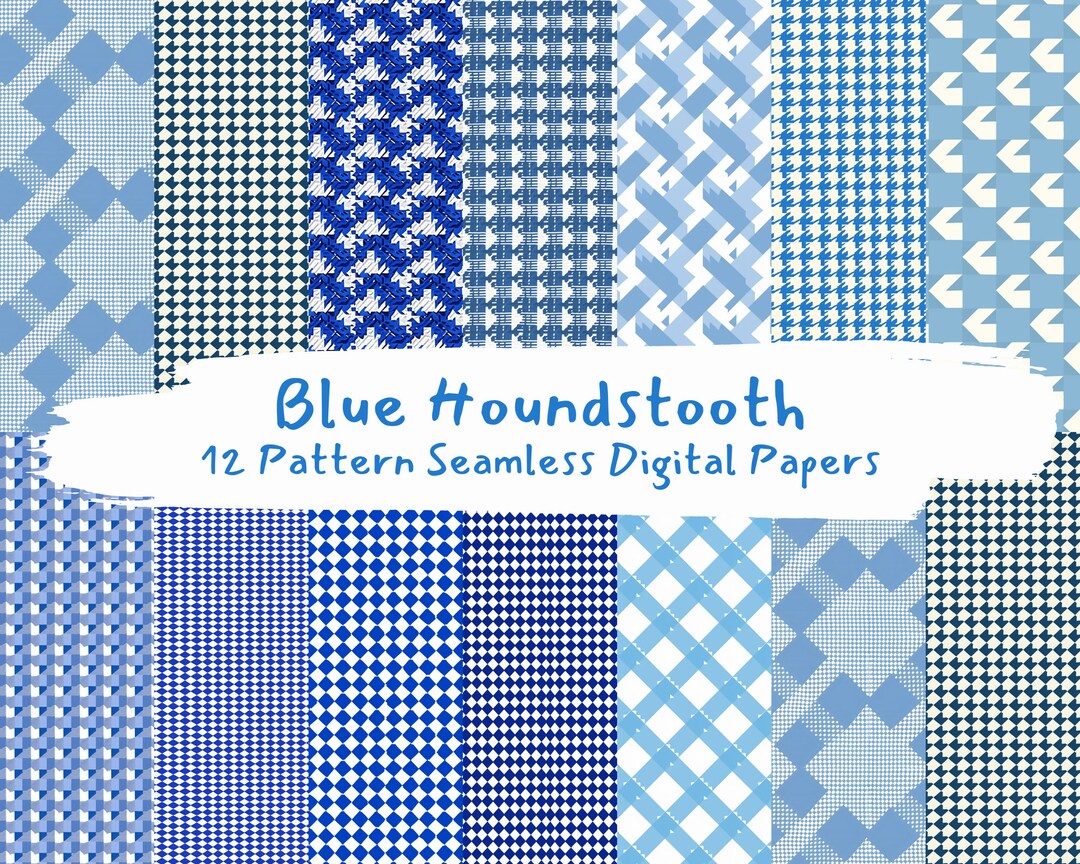 Blue Houndstooth Pattern Seamless Digital Papers - Printable Scrapbook ...