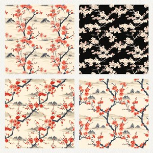 Japanese Floral Pattern Seamless Digital Papers - Printable Scrapbook ...