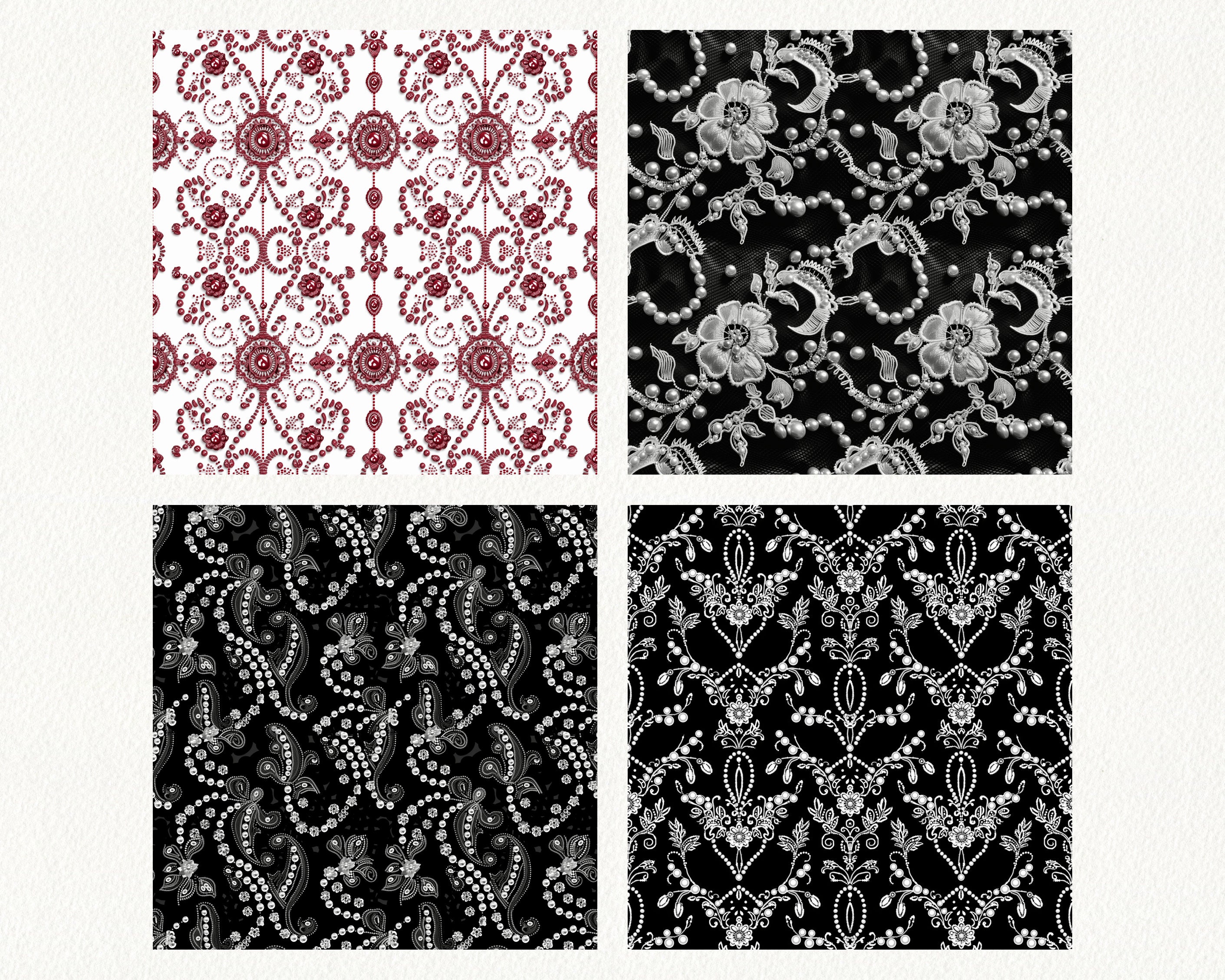 Beaded Lace Pattern Seamless Digital Papers - Printable Scrapbook Paper ...