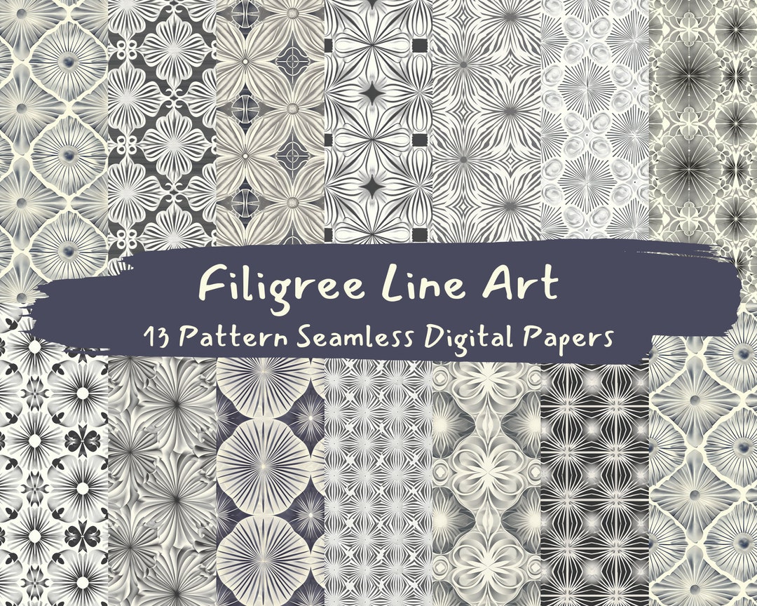 Filigree Line Art Pattern Seamless Digital Papers - Printable Scrapbook ...