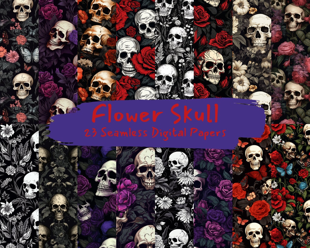 Flower Skull Pattern Seamless Digital Papers - Tile Patterns Printable ...