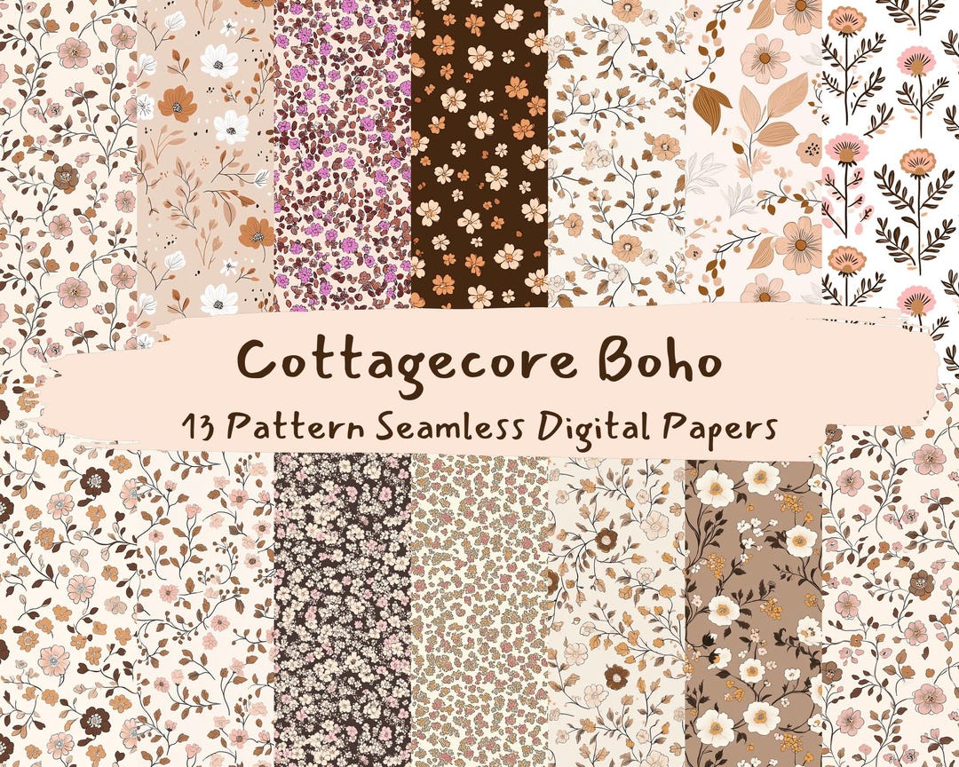 Cottagecore Boho Pattern Seamless Digital Papers - Printable Scrapbook ...