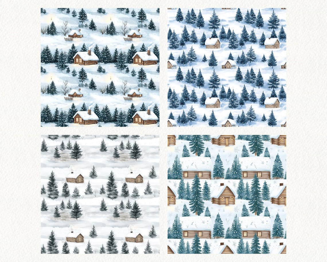 Snowy Cabin Pattern Seamless Digital Papers - Printable Scrapbook Paper ...