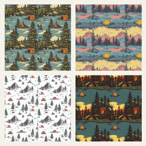 Vintage Camping Pattern Seamless Digital Papers - Printable Scrapbook ...